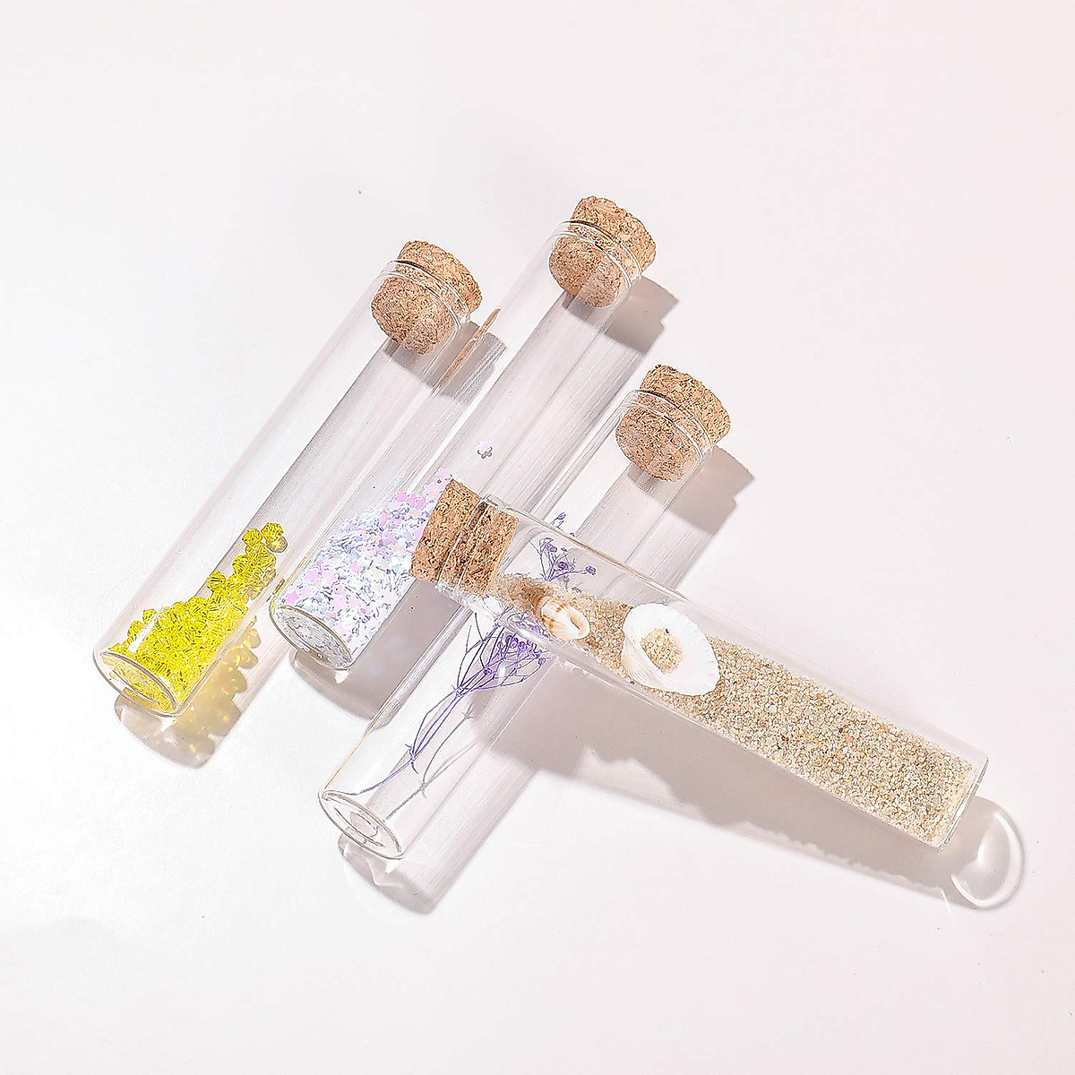 VOFUWS 30pcs 25ml Clear Flat Glass Test Tubes with Cork Stoppers for Scientific Experiments, Party Decorations, Candy Storage,as Bath Salt Containers(20×100mm)