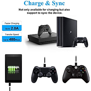 Replacement PS4 Controller Charging Cable Sync Cord, Play and Charger Cable compatible for PS 4/ DualShock 4/ PS4 Slim/ PS4 Pro/Xbox One/One S/Xbox One Elite/Xbox One X Controllers (3.3ft) (Black)