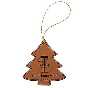 LaserGram Faux Leather Christmas Ornament, Disc Golf, Personalized Engraving Included (Dark Brown, Tree)
