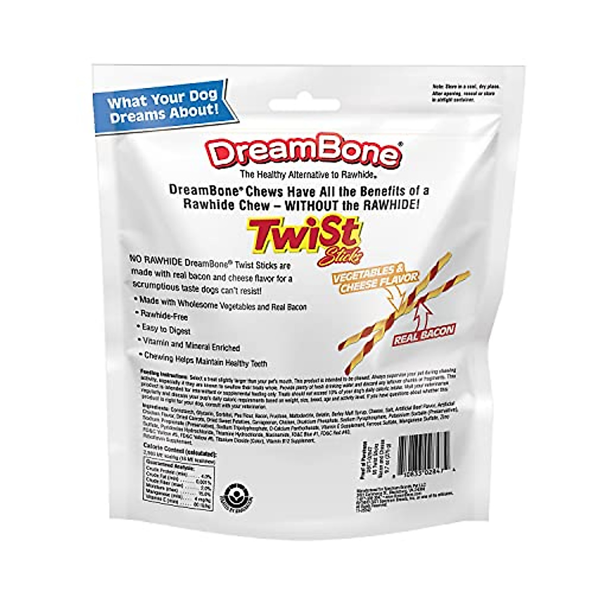 DreamBone Twist Sticks With Real Bacon And Cheese Flavor 50 Count, Rawhide-Free Chews For Dogs