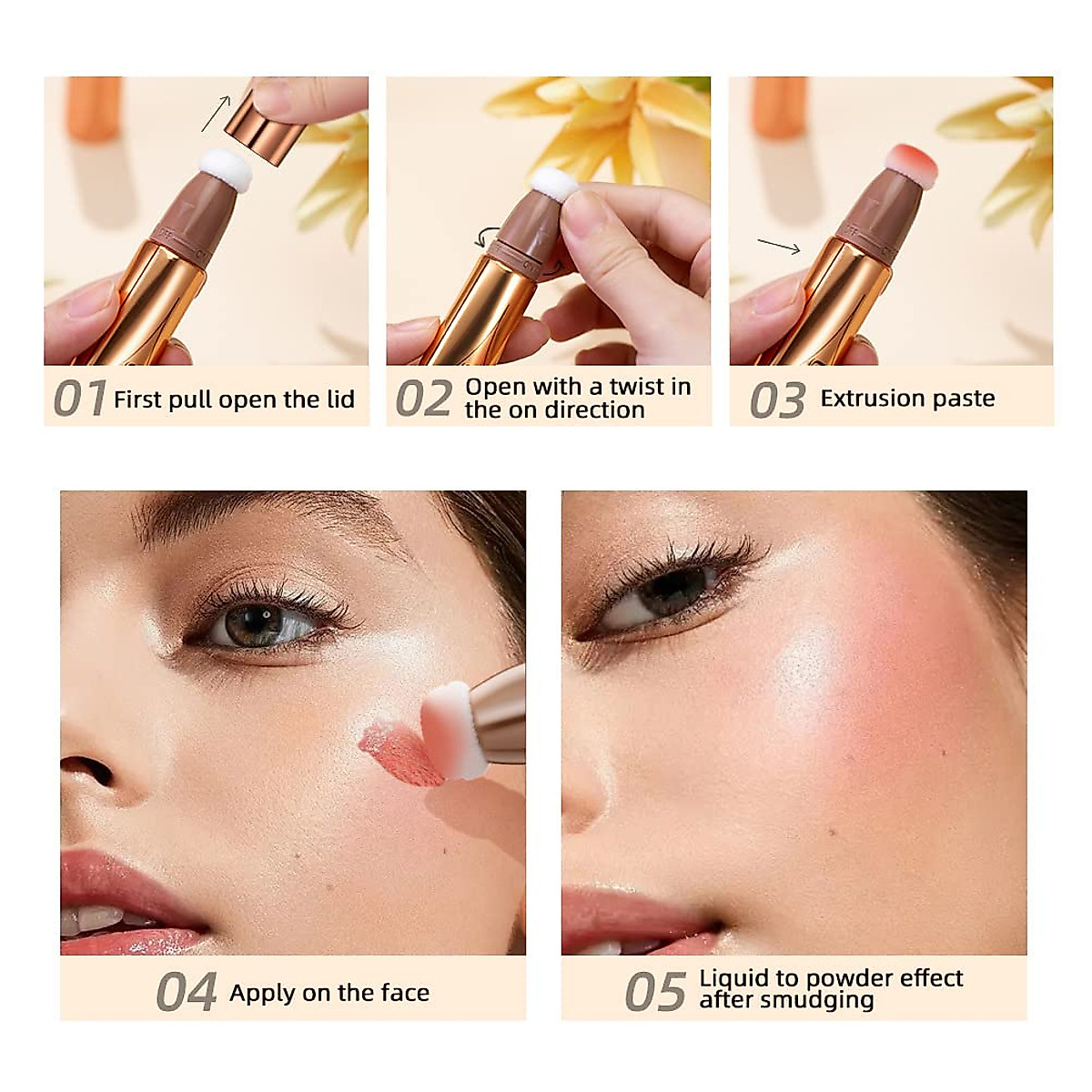 2 Color Contour Blush Beauty Wand, Liquid Face Concealer Pen,With Cushion Applicator Attached Easy to Blend. (01#Contour Grey brown02#Blush Cream Pink）