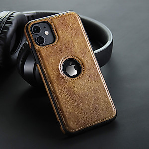 TOPSEM Retro Leather Case for iPhone 11 Anti-Knock Back Cover Soft TPU Business Shell Phone Case (Brown, for iPhone 11)
