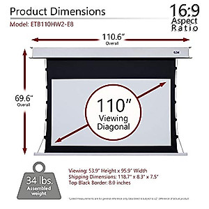 Elite Screens Evanesce Tab-Tension B, 110-inch Diagonal 16:9, 4K / 8K HD Ready, Recessed in-Ceiling Electric Tab Tensioned Projector Screen, Matte White Projection Screen Surface, ETB110HW2-E8