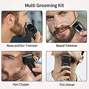 othos Multi-Functional Electric Grooming Hair Clipper Beard Trimmers Shaver Kit for Men Shaver Mustache Hair Face Nose Body Ear Trimmers Set USB Charging Rechargeable Lithium Battery Cordless Stand