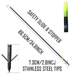 e5e10 Archery Bowfishing Arrows Hunting 34inch Solid Fiberglass Arrows with Broadhead for Compound Bow and Recurve Bow 6pcs (Black)