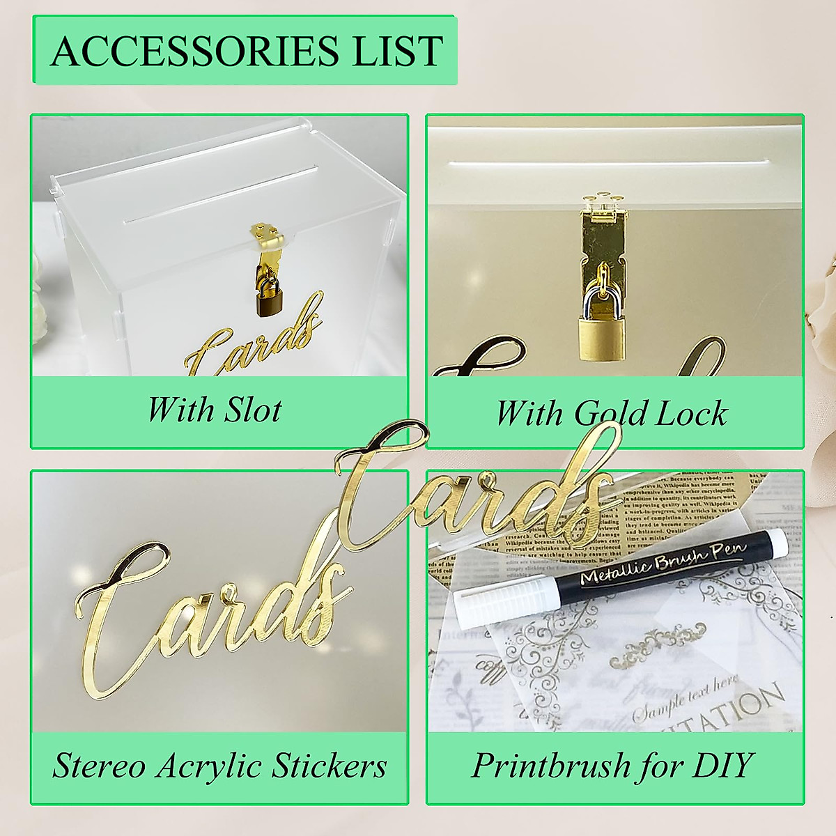 FCDECOR 10" Acrylic Wedding Card Box with Lock, Frosted Card Box for Wedding Reception, HoneyMoon Fund Box Money Box for Bridal Shower Decorations Party Reception Anniversary