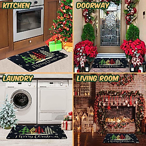 OUXIOAZ Buffalo Plaid Christmas Tree Black Merry Christmas Doormat 17"x30",Seasonal Xmas Door Mat Non-Slip Washable Low-Profile Winter Holiday Doormat for Indoor Outdoor