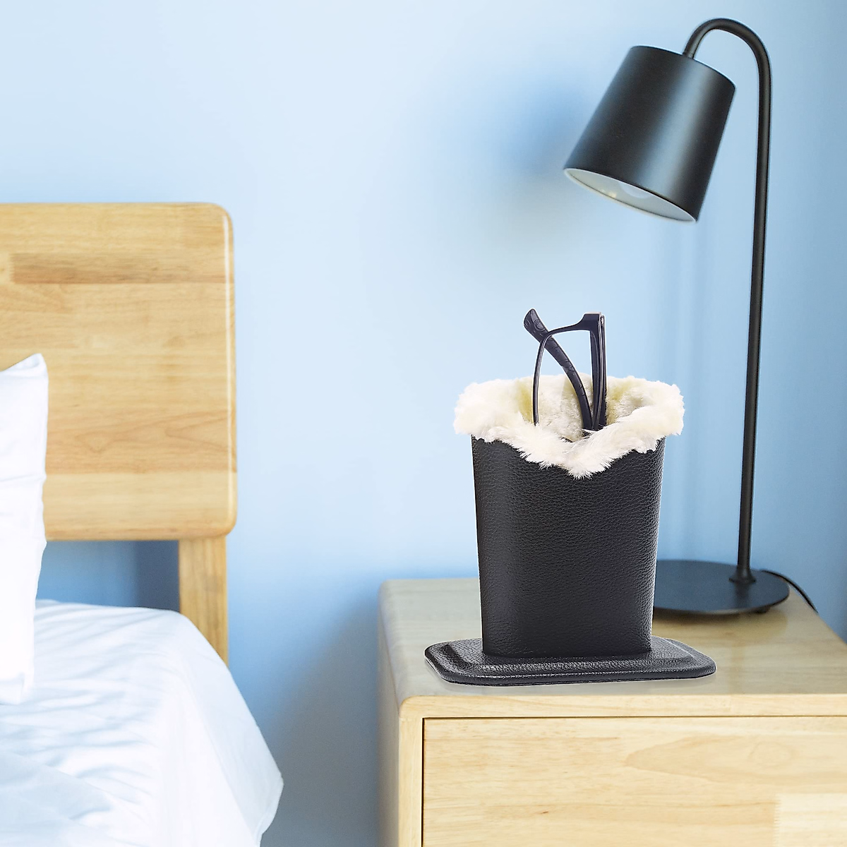 Bivisen Eyeglass Holder Stand, Modern Velvet Plush Lined PU Leather Eyeglasses Glasses Holder Case (Black + Brown)