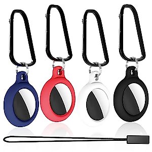 [4 Pack] Durable Silicone AirTag Case Key Finder Accessory, Protective Air Tag Tracker Holder Cover for Luggage/Bags/Wallets/Items, Enhanced Anti-Lost Keychain Ring for Id Tags[4 Colors]