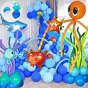 160PCS Ocean Animals Birthday Party Decoration Blue Sea Balloons Garland Kit with Shark Bubble Fish ClownfishHippocampus Crab Starfish for Undersea Theme Birthday Boy Baby Shower Party Supplies