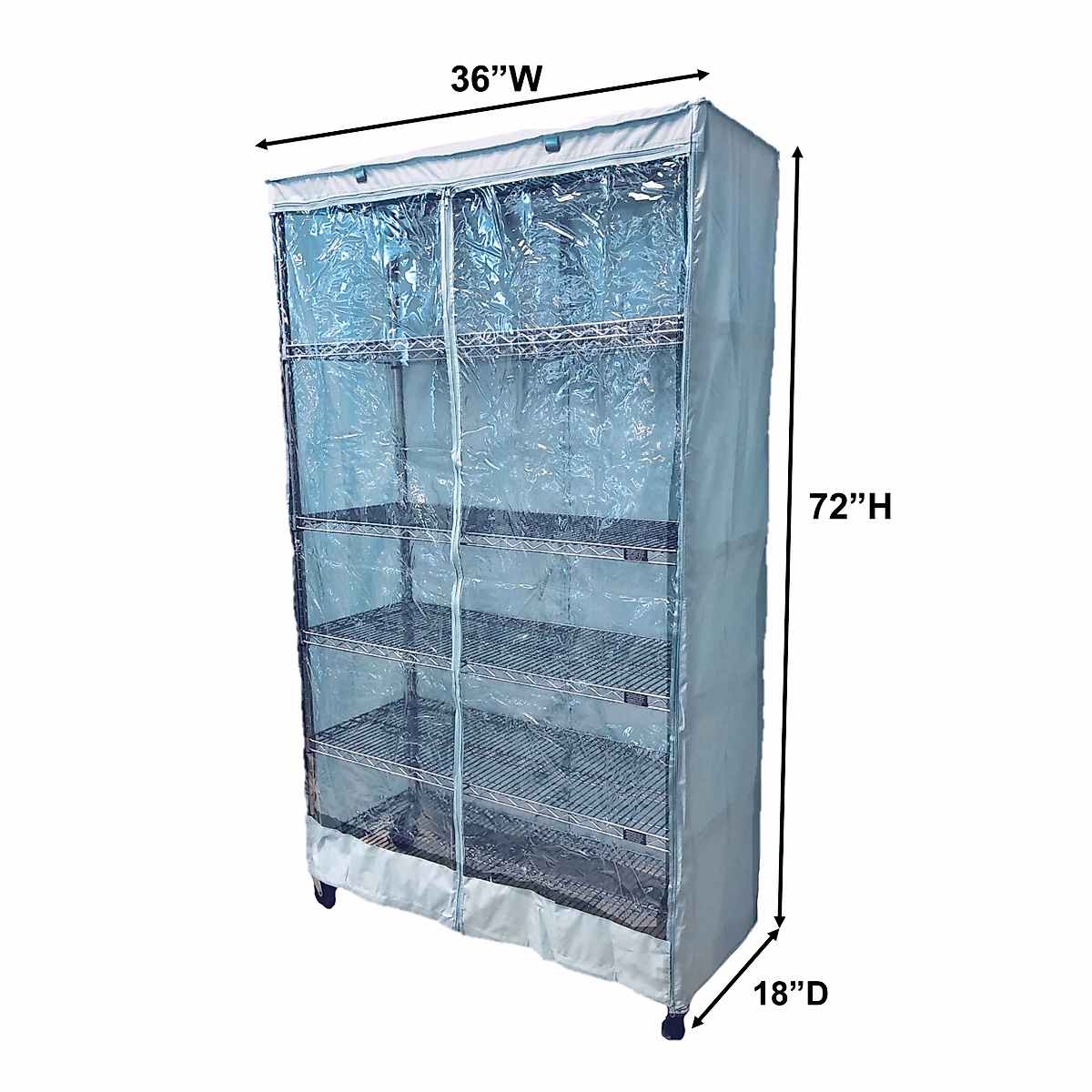 Formosa Covers Storage Shelving Rack Cover with One See Through PVC Panel in Color Glacier Blue (36" W x 18" D x 72" H)