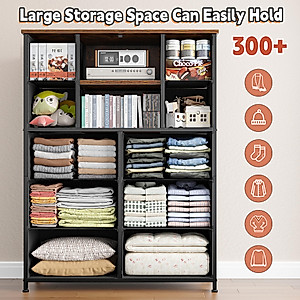 EnHomee Dresser for Bedroom with Mesh Door Tall Dressers & Chests of Drawers with 10 Fabric Drawer Morden Dresser Organizer,Metal Frame,Wood Top,for Closet,Entryway,Rustic Brown 38" Wx11.81 Dx48.1 H