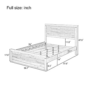 RuiSiSi Farmhouse Full Bed Frame with 47.9” Headboard and Footboard Wood Platform Bed with 10 Wooden Slats for Bedroom