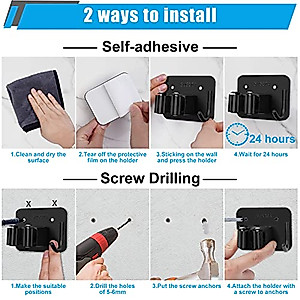 Broom Holder Wall Mount, Screw Drilling & No Drill Sturdy Heavy Duty Stainless Steel Wall Mounted, Broom Organizer Wall Mount with Hooks Hanger, Wall Holder for Bathroom, Garage, Kitchen, Garden