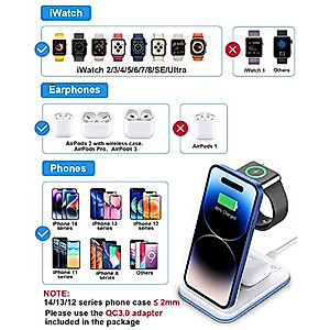 ZUBARR Foldable Wireless Charger for Multiple Devices 3 in 1 Wireless Charging Station for Travel, Compatible with iPhone14 13 12 11/Pro/XR, iWatch Charger for7/6/5/4/3/2, Airpods Wireless/Pro