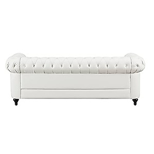 Naomi Home Emery Chesterfield Sofa with Rolled Arms, Tufted Cushions / 3 Seater Sectional Sofa Couch for Small Spaces, Living Room, Bedroom, Apartment Easy Tool-Free Assembly – White
