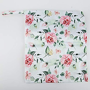 Sigzagor Wet Dry Bag Baby Cloth Diaper Nappy Insert Reusable Washable (Pink Flowers)