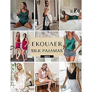 Ekouaer Pjs Shorts Set Womens Silk Sleepwear Pajamas Tank Tops and Short Bottoms Set Satin Pjs Two Piece Nightwear Set (Wine,L)