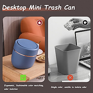 YISTOS Mini Trash Can with Lid, Black, Press-Top, Polypropylene, Desktop, Office, Vanity, Coffee Table