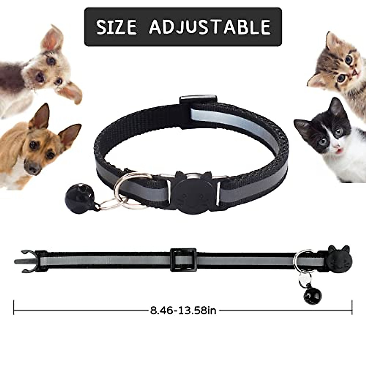 Cat Collars-Reflective Collars for Boy Girl Cat - Breakaway Collar with Bell - Set of 18