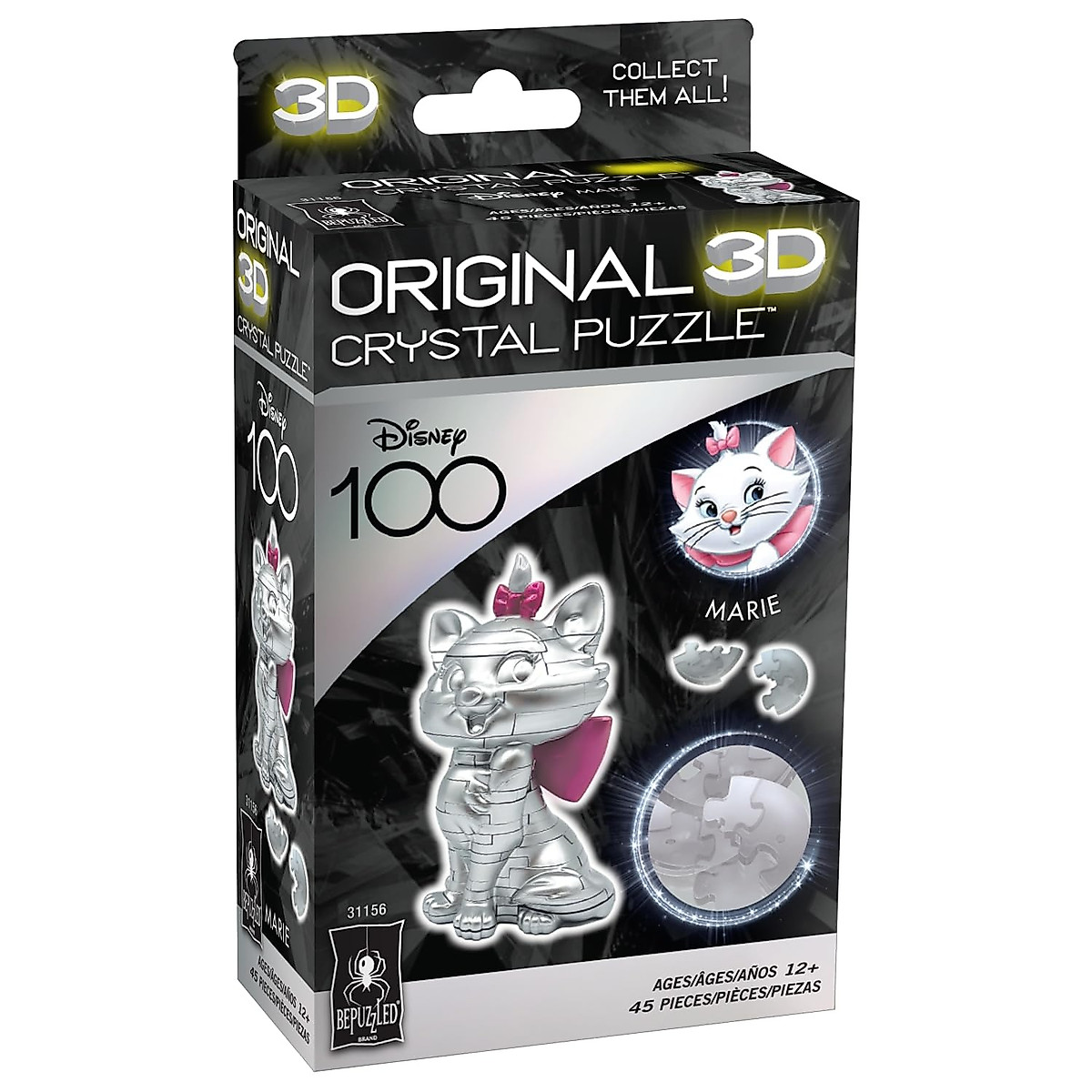 Bepuzzled, Disney Platinum Marie: Purr-fectly Charming 3D Crystal Puzzle Straight from The Aristocats, Ages 12 and Up