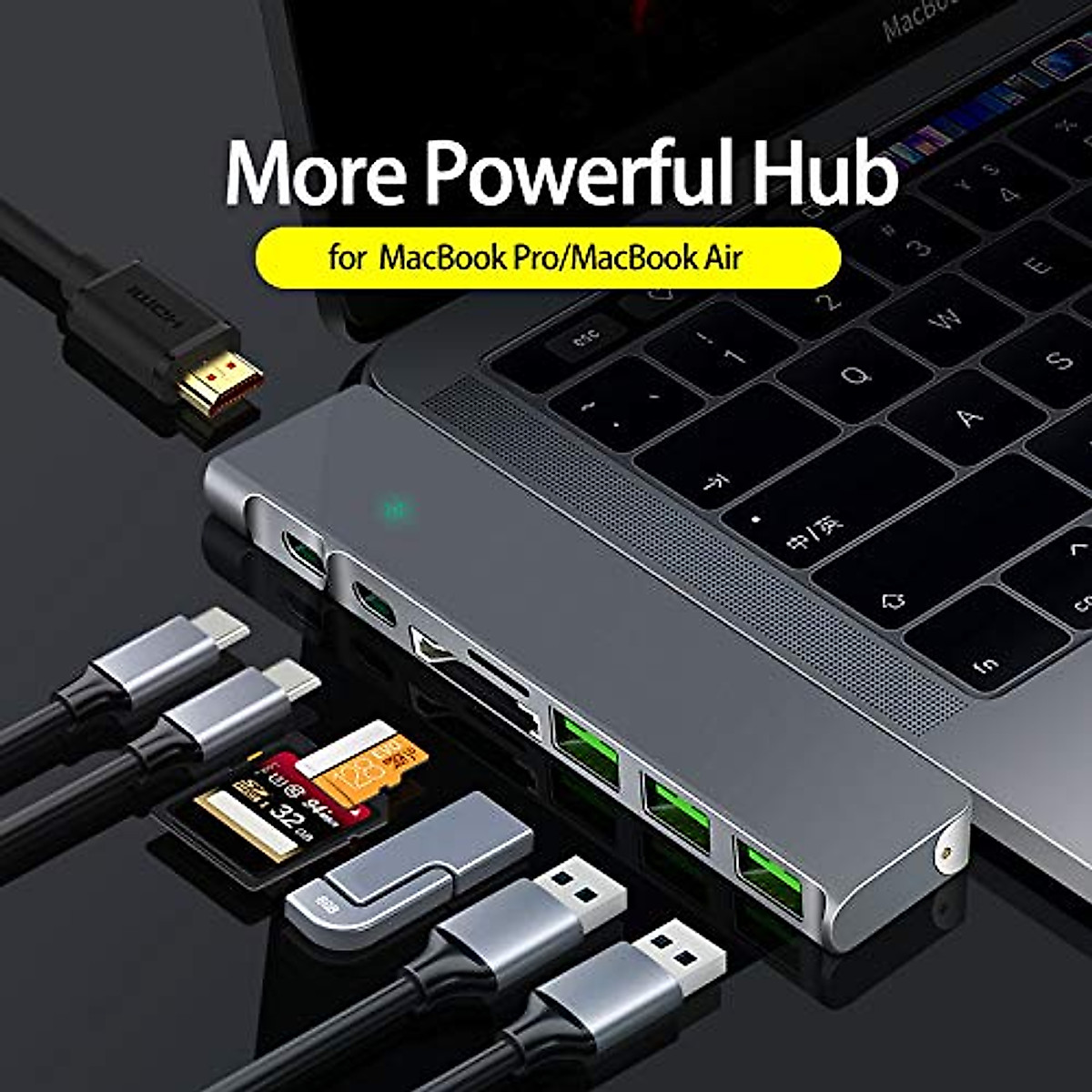 8 in 1 USB C Hub 40Gbps Thunderbolt 3 Dongle with 3 USB 3.0 Ports, 4K USB C to HDMI, SD/TF Card Reader, 100W Pd for MacBook Air 2018 13'', MacBook Pro 2018/2017/2016 13'' 15''