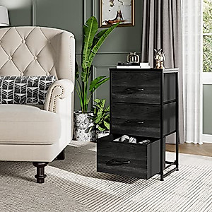 Nicehill Nightstand, Dresser with 3 Drawers, Bedside Table Chest of Drawers, Small Dresser for Bedroom, Kids' Room, Closet, Kids Dresser with Wooden Top Steel Frame, Modern, Black Wood Grain