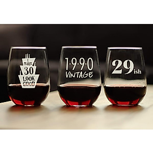 Make 30 Look Good - Funny 30th Birthday Wine Glass for Women Turning 30 - Large 17 Oz - Bday Party Decorations