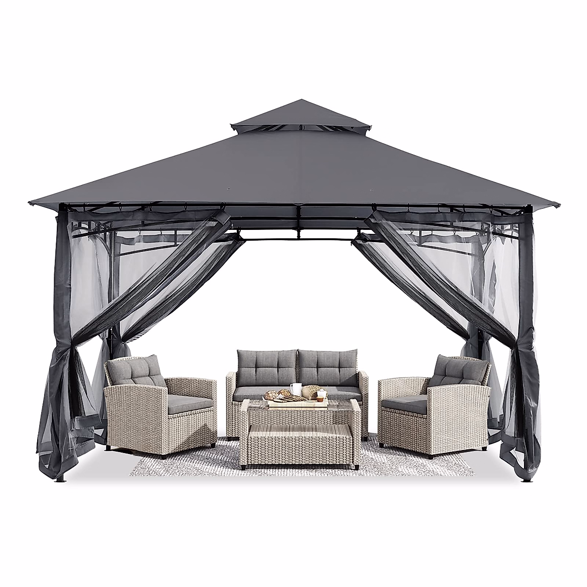 ABCCANOPY Gazebos for Patios 10x12 - Outdoor Steel Frame Gazebo with Mosquito Netting for Lawn Backyard Garden Deck (Dark Gray)