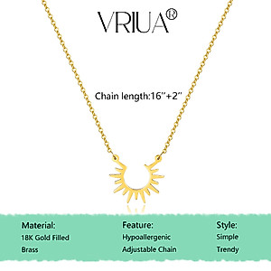 VRIUA Sun Necklace for Women 14k Gold Plated Sun Pendant Dainty Gold Necklace Minimalist Simple Jewelry