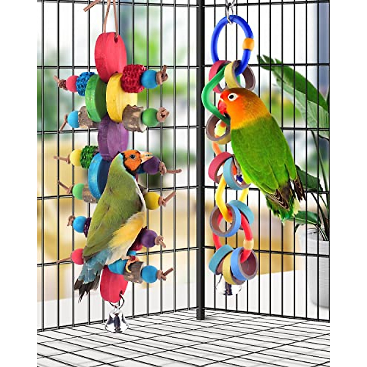 Bissap 2PCS Bird Chew Toys, Multicolored Bagel Cascade Bird Parrot Toy Biting Paper Cardboard Olympic Rings Conures Toys for Amazon Cockatiels Cockatoos Macaws and Similar Sized Pet Birds