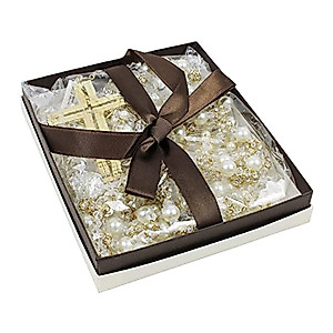 Cana Collection Wedding Lasso Rosary Lazo de Bodas Handcrafted Lasso, Great Wedding Gift Beautiful Christian Catholic Wedding Tradition for Brides and Grooms,Pearl Beads and Crystals Gold