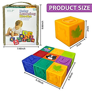 Building Blocks Baby Toys for 3 Months and up, Soft Squeeze Sensory Colorful Teething Chewing Educational Stacking Blocks with 3D Embossed Patterns
