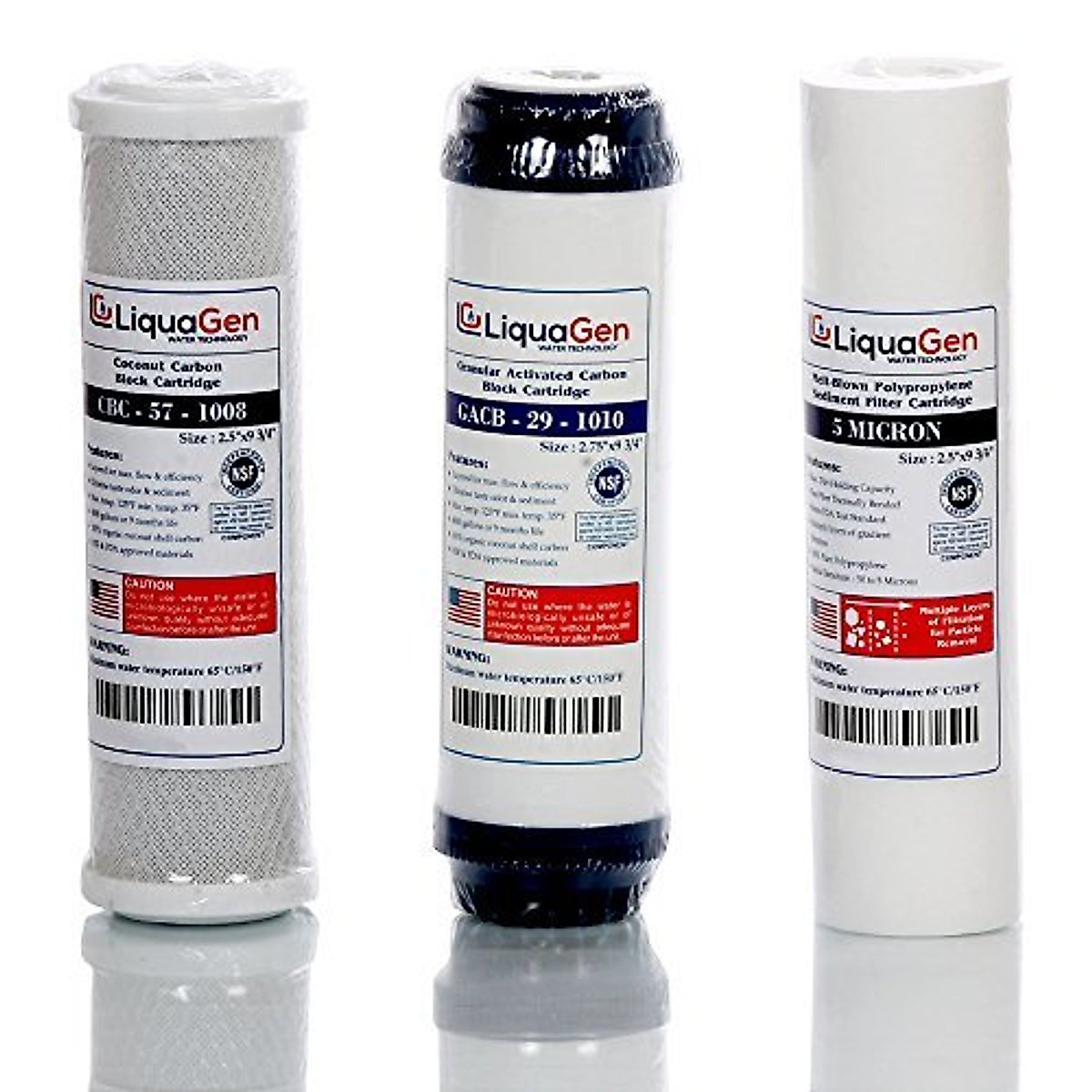 LiquaGen - Replacement Pre-Filter Set for Reverse Osmosis Water Filter Systems- 10" | 1 PP Sediment, 1 Carbon Block (CTO) & 1 Activated Charcoal (UDF) | Highly Compatible Ultrapure Water Purifier Kit
