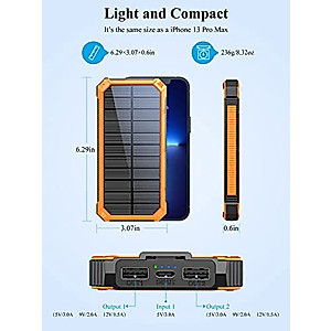 Power-Bank-Solar-Charger - 36000mAh Solar Power Bank, PD 20W Quick Charge,Drop-Proof Waterproof Dustproof Built-in LED Flashlight for iPhone, Tablet, Samsung and More USB Device(Orange)