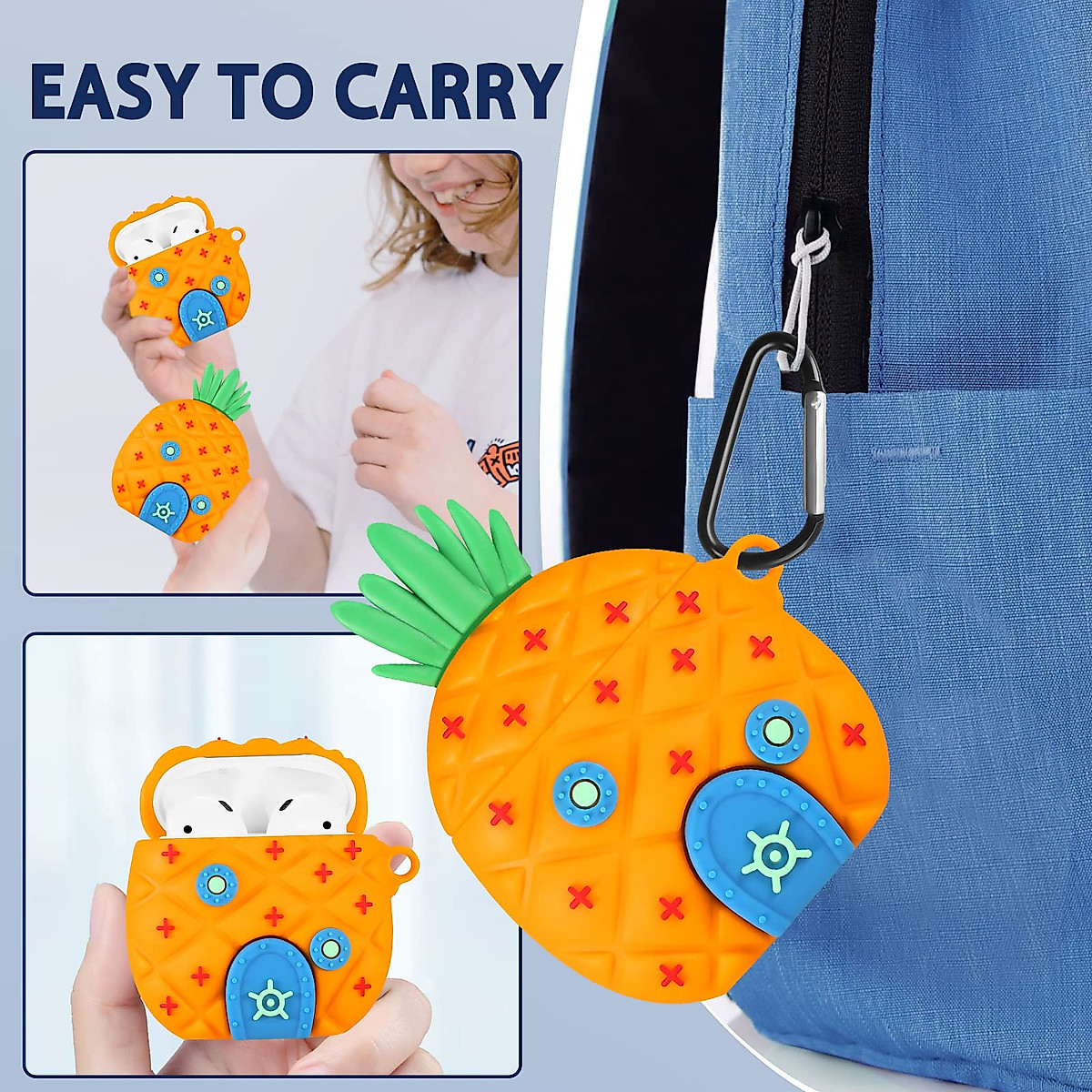 Besoar for AirPods 2&1 Case Cartoon Cute Kawaii Silicone Cases for Apple AirPod Air Pods 1/2 Design Cover Cool Unique Fashion Fun Funny Soft Coves for Girls Girly Boys(Pineapple House)