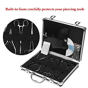 Professional Body Piercing Kit, Navel Ear Tongue Piercing Tools - Pliers, Needles, Teaching CD and Body Jewelry Included - Portable Piercing Kits with Case