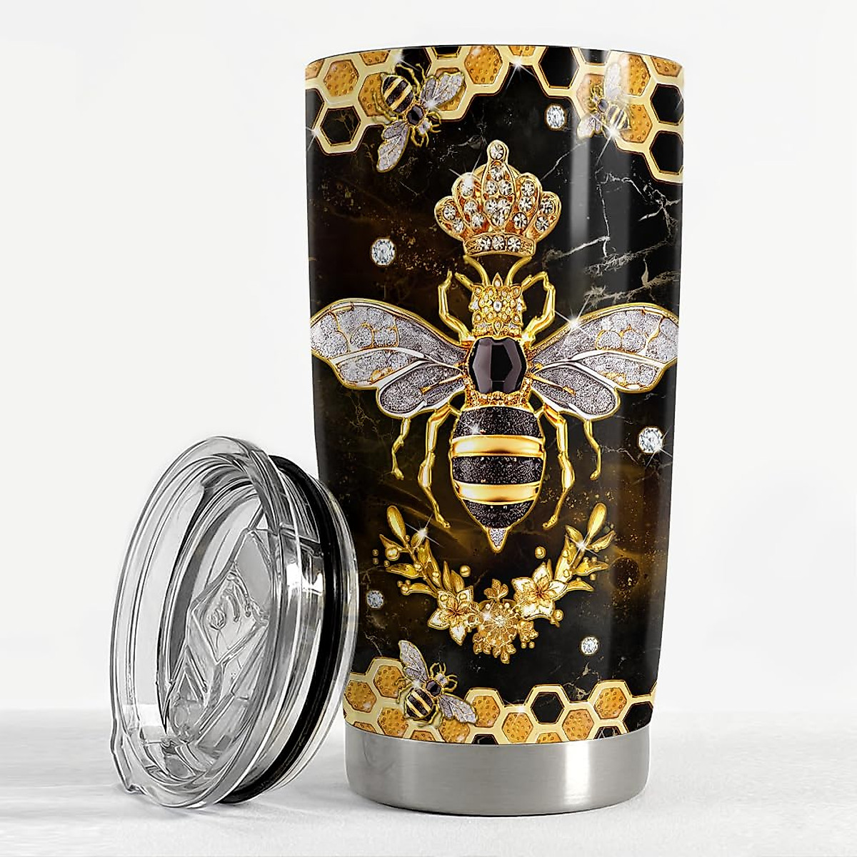 SANDJEST Bee Tumbler 20oz Stainless Steel Insulated Tumblers Coffee Travel Mug Cup Jewelry Drawings Style Bee Gifts for Women Girls Teen Gift for Birthday Christmas