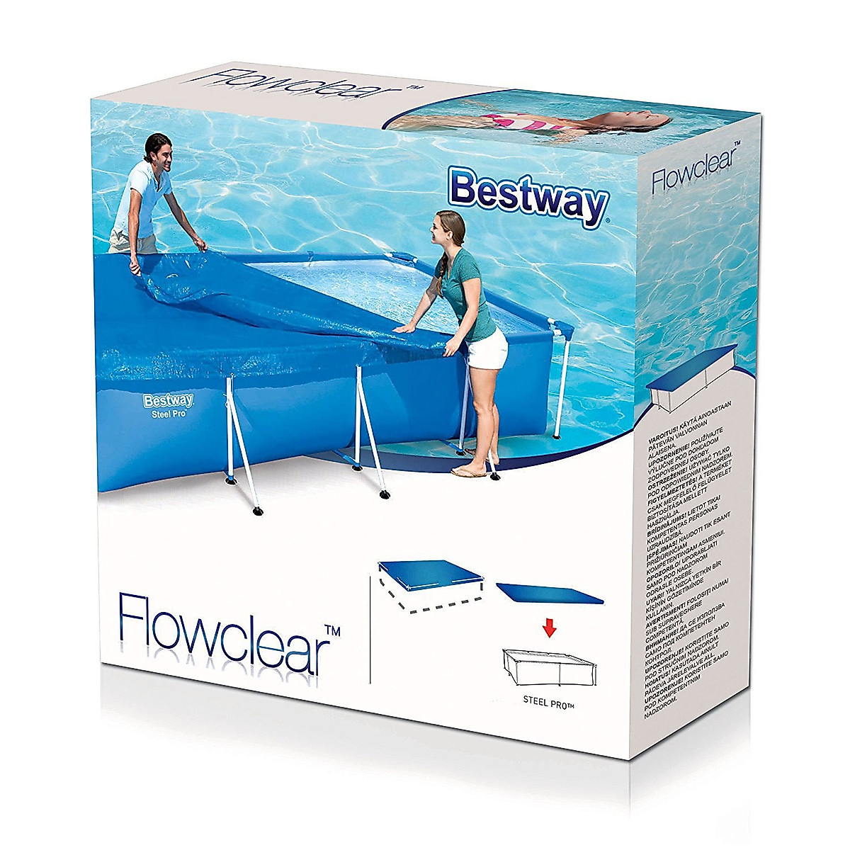 Bestway 118 x 79 Above Ground Swimming Pool Solar Cover Tarp for 9 Foot Steel Pro and Power Frame Pool, Pool Not Included