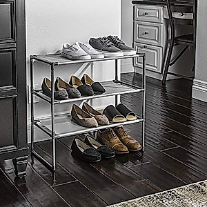 Smart Design Shoe Rack Shelf - Stackable - Laminated Liner - Steel Metal Frame - 3-Tier Holds 9 Pairs - Entryway, Closet, & Garage - Home Organization