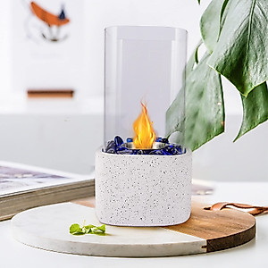 Tabletop Fireplace Indoor Out Door Tabletop Fire Pit Tabletop Fire Bowl Pot with Glass Stone Concrete Material and Windproof Glass Cover for Xmas,Valentine's Day, Birthday Party or Dining