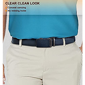 KEMISANT Belt Men, Sliding Ratchet Belt Genuine Leather For Gift Mens Dress Pants Oxfords,Size Adjustable(Purplish Blue,30"-36" Waist Adjustable)