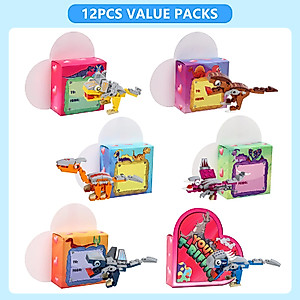 Lumiparty 12 Packs Valentines Dinosaur Building Blocks Toys with Heart Boxes for Valentine Kids Classroom Exchange, Prize Supplies, Valentine’s Gifts Exchange School Rewards