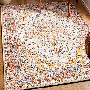 MUJOO Machine Washable Rugs 3x5 Boho Area Rug Small Area Rugs Non Slip for Entryway Bedroom Bedside Kitchen Hallway Living Room Laundry Room Persian Indoor Mat Soft Low-Pile Burnt Orange and Blue