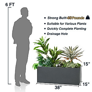 Wallowa Metallic Heavy Long and Large Outdoor/Indoor Planter Box, 38”Lx15”Wx15”H, 40Pounds, No Assemble and Seamless, Color Gray