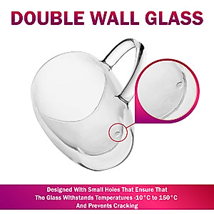 [12 Oz, 2Pack] Large Clear Glass Coffee Mugs Double Wall Insulated Glass Tea Cups with Handle Perfect Latte Cappuccino Heat Resistant , Dishwasher and Microwave Safe, 2 Count (Pack of 1)
