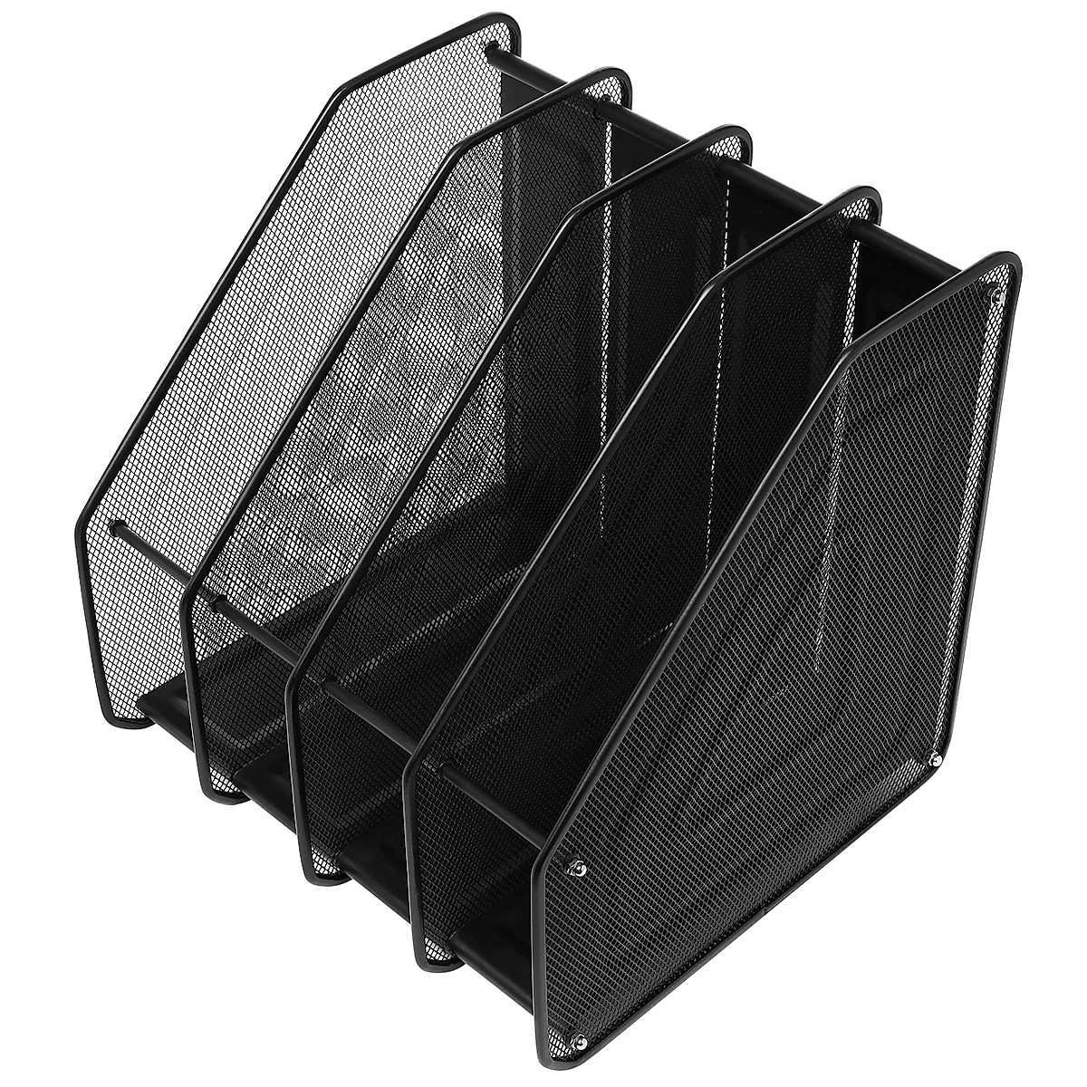 MyGift Heavy Duty Black Metal Mesh File Rack, Document and Magazine Holder with 4 Compartments