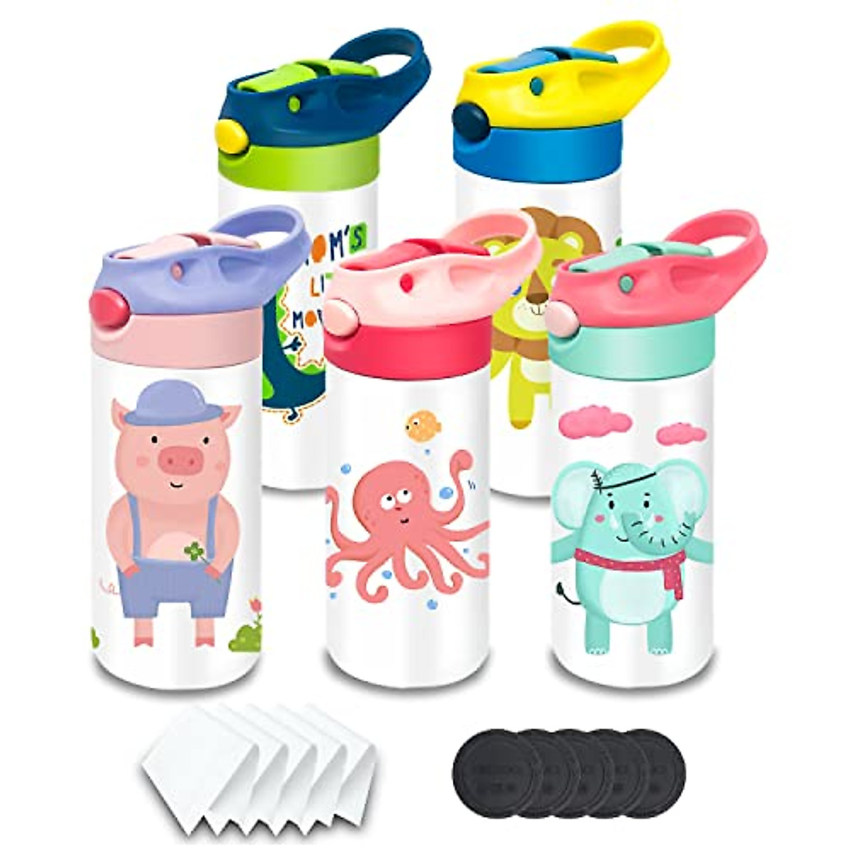 ZONEGRACE 12oz Sublimation Tumbler Bulk For Children,Toddlers,Heat Press For Print, Kids Sublimation Tumbler Cups With Handle, Straight Double Wall Kids Sublimation Water Bottle Blanks (5 Pack)