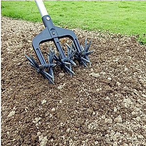 OKJHFD Adjustable Rotary Cultivator, Manual Tiller Garden Soil Scarifier,Wear Resistant 2 in 1 Ventilated Scarifier Heavy Duty Weeder Tool for Garden,Manual Cultivator
