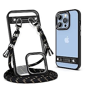 DOB SECHS for iPhone 14 Pro Max Phone Case with Strap, Clear Crossbody Case with Detachable Neck Lanyard, Adjustable, Anti-Yellowing, Military-Grade Shockproof Protective Phone Cover, Black